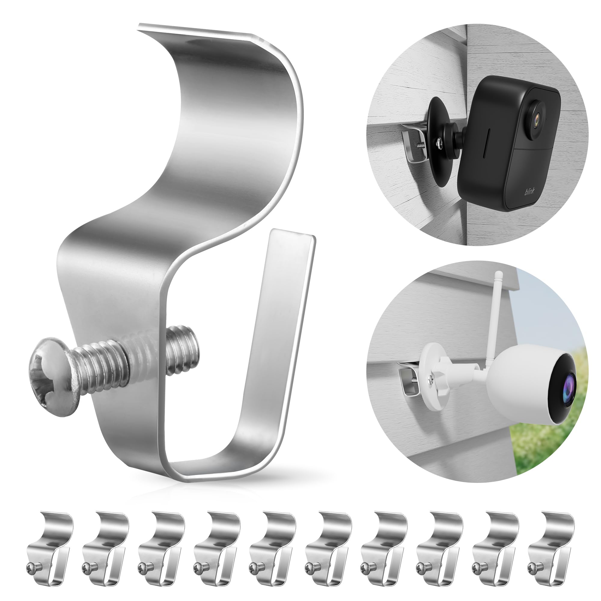 HUXOR 10-Pack Vinyl Siding Screws Hooks for Home Security Camera, Outdoor No-Hole Camera Mount Hanger for Blink, Arlo, Ring, Stainless Steel Siding Clips