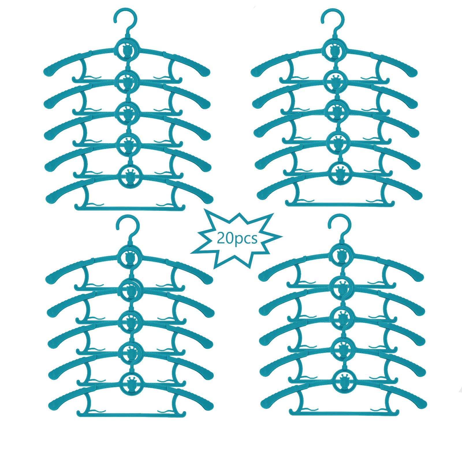 Adjustable Baby Hangers, Plastic Non-Slip Stackable Baby Hanger, Durable & Great as Newborn Kid Child Children Toddler or Infant Clothes Racks for Nursery Closet Wardrobe Pack of 20 (Mint Blue)
