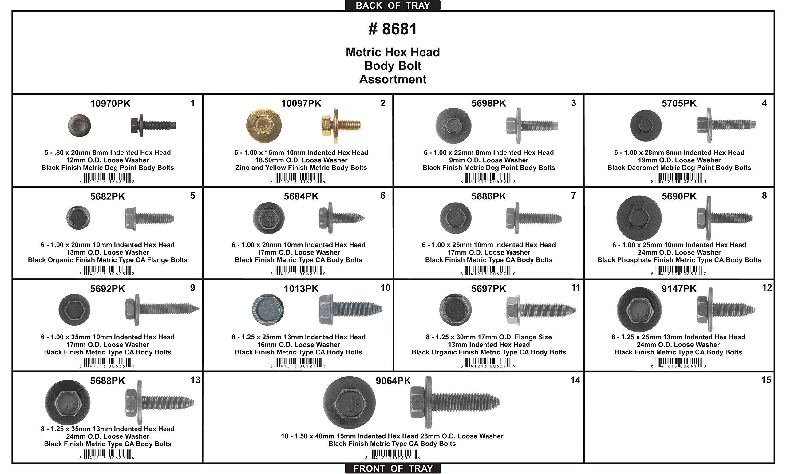 Disco Automotive 8681 Grey Replacement Hex Head Body Bolt Assortment