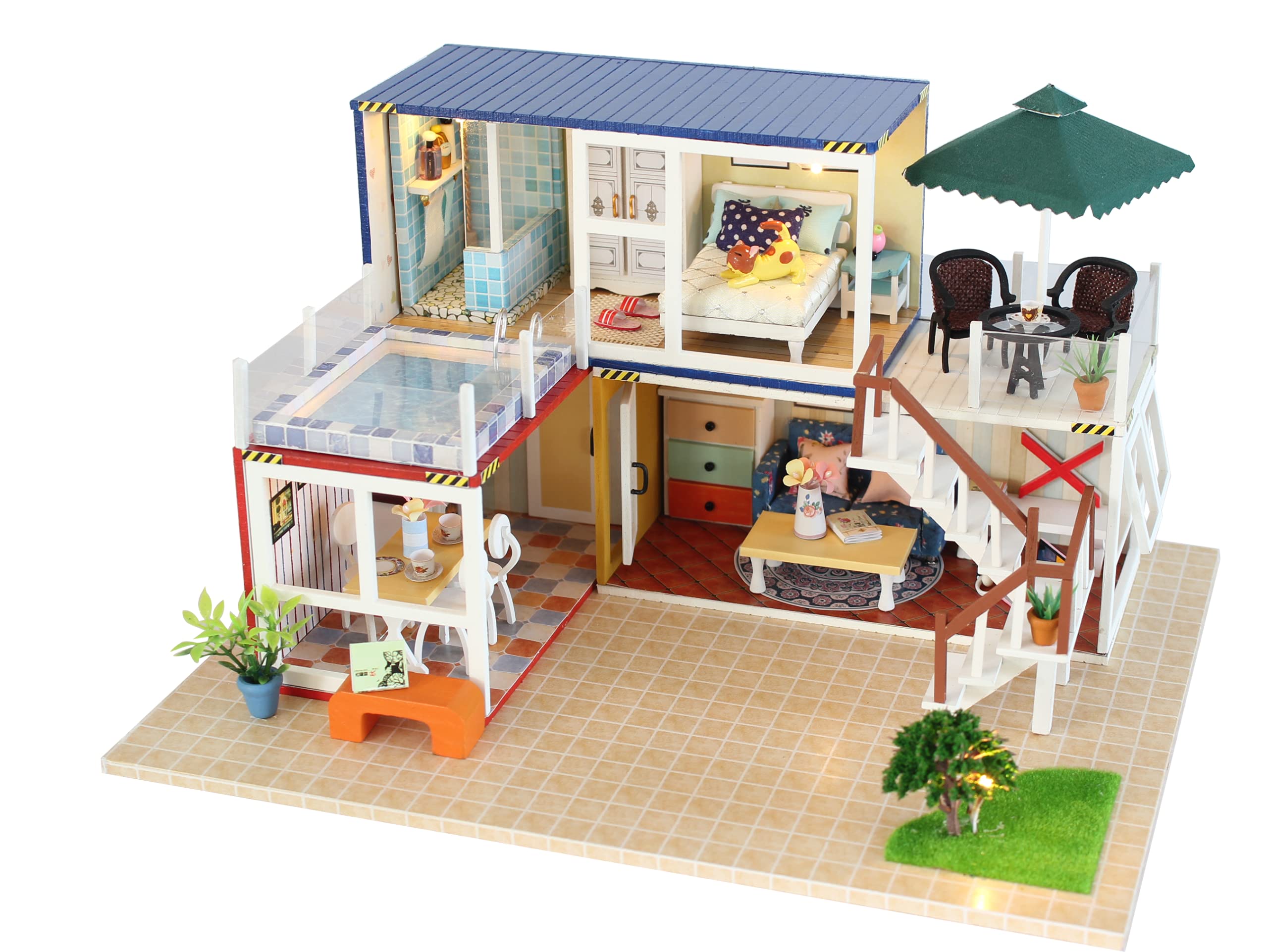DIY Miniature Dollhouse Kit Container Home B - Miniature House Kit - Tiny House Building Kit With Dust Cover Music Box - DIY Miniature Kit with Furniture - DIY House Kit for Adults