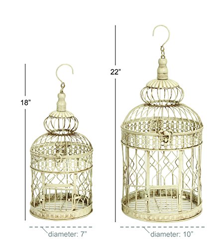 Deco 79 Metal Round Birdcage with Latch Lock Closure and Hanging Hook, Set of 2 22", 18"H, Cream