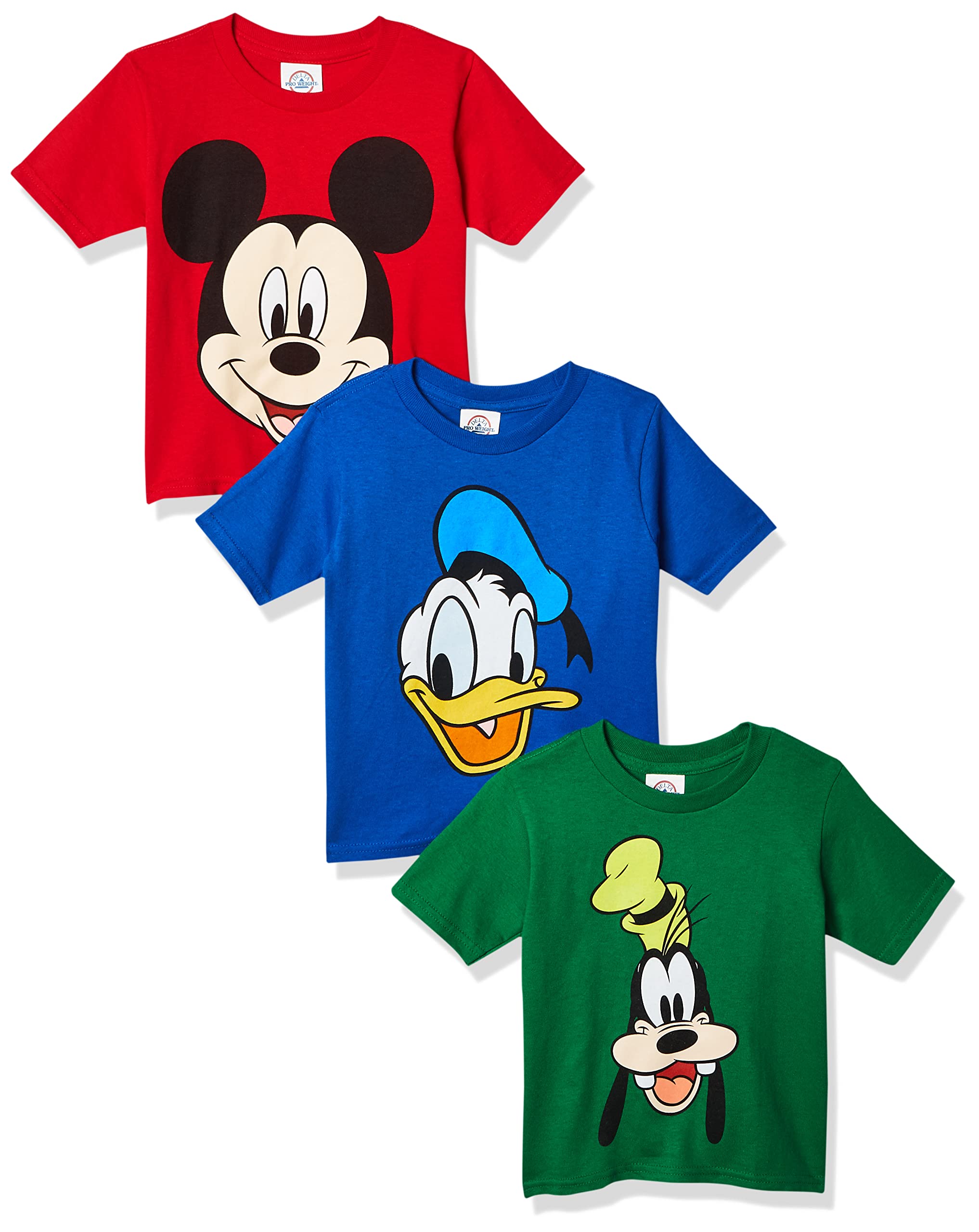 Disney baby boys Mickey, Goofy, Donald 3-pack T-shirts T Shirt, Red/Kelly/Royal, 2T US
