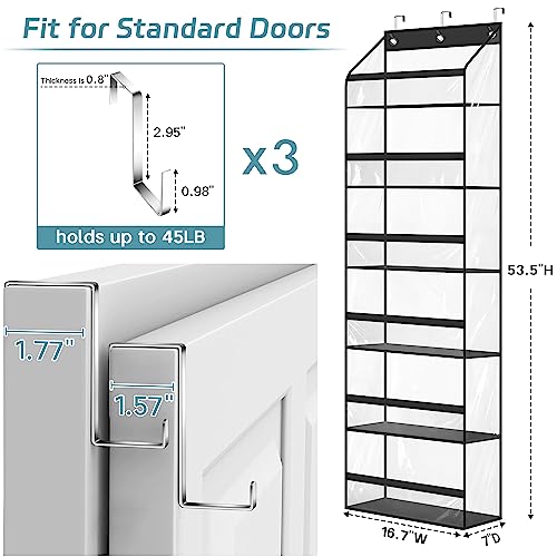AOODA Clear Over the Door Hat Racks for Baseball Caps, Large Holds up to 72 Caps Hat Storage Organizer for Closet Wall, Deep Pockets Hanging Hat Holder with 3 Hooks, Black