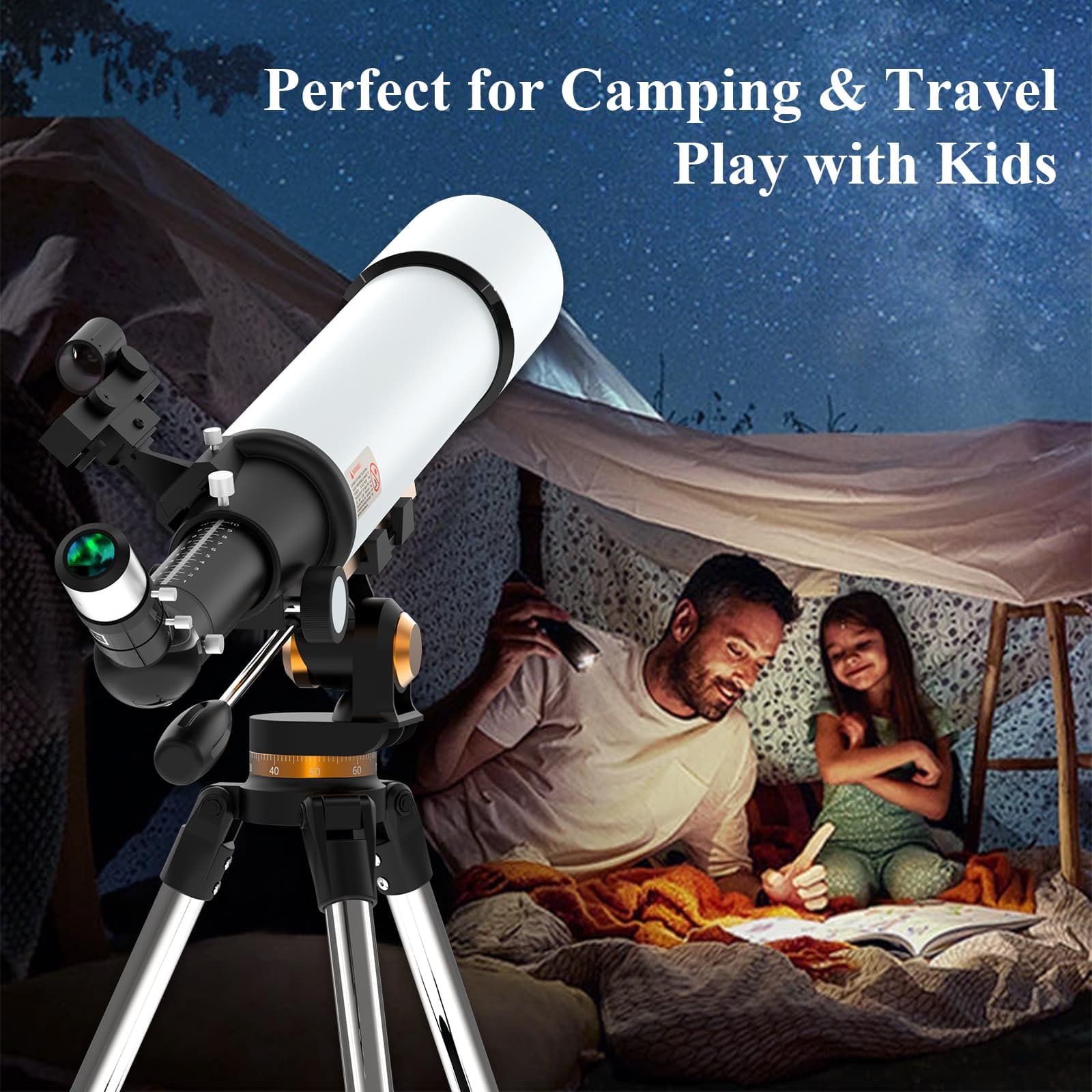 90mm Aperture Telescope for Adults High Powered, 600mm Refracting Multi-Coated Telescope for Adults Astronomy & Kids & Beginners (24X-300X) with Tripod,Carrying Case,Barlow,Phone Adapter