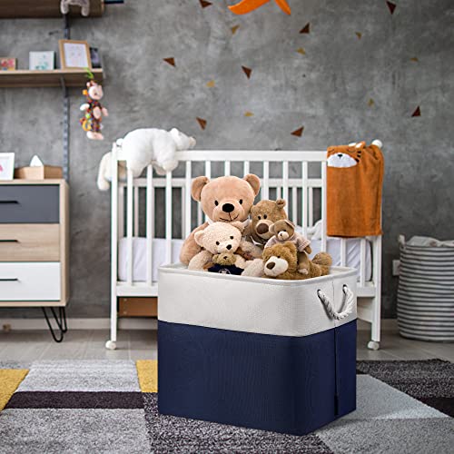 KITCSTI Storage Baskets for Organizing, Extra Large Rectangular Storage Bin, Fabric Folding Organizer for Closet, Toys, Clothes, Home, Office, 17x12x15 Inches (Blue & White, Pack of 3)