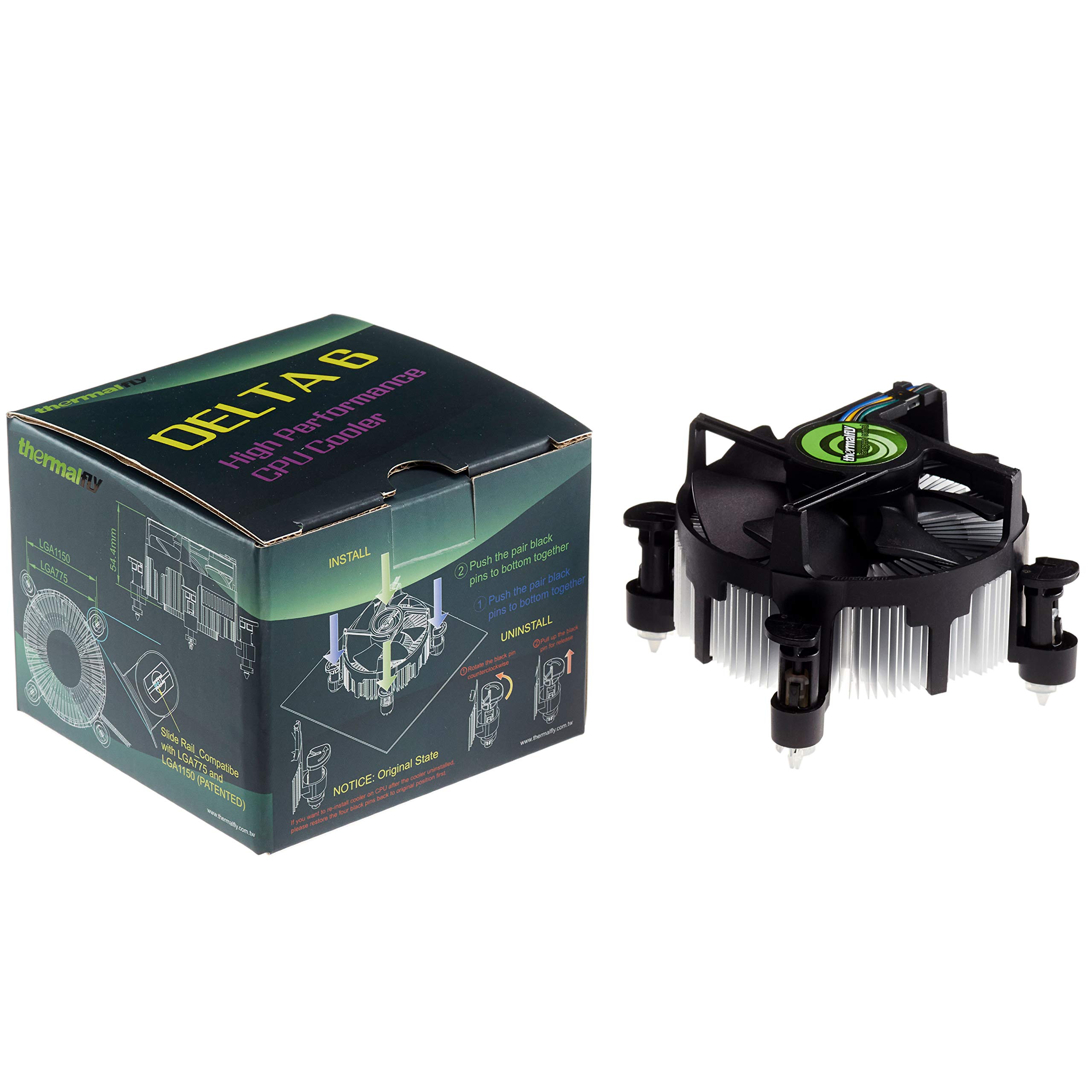 ThermalFly Delta 6 CPU Cooler for Intel Sockets LGA1200/LGA775/LGA1150/LGA1151/LGA1155/LGA1156, 90mm 4Pin PWM Fan, up to 100W Cooling Power, Pre-Applied High Performance Grease, for Desktop Computer