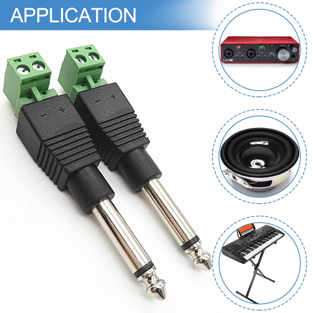 DKARDU 1/4 Inch Jack 6.35mm Mono Male Plug for Guitar/Speaker/Microphone Audio Cable, 2 Pole Terminal Female Solderless Screw Converter Adapter Replacement Repair Plug, 4 PCS