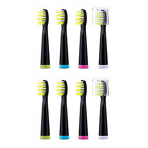 GSParts 8 pcs Replacement Hard Bristle Brush Heads For Fairywill Electric Toothbrush Black