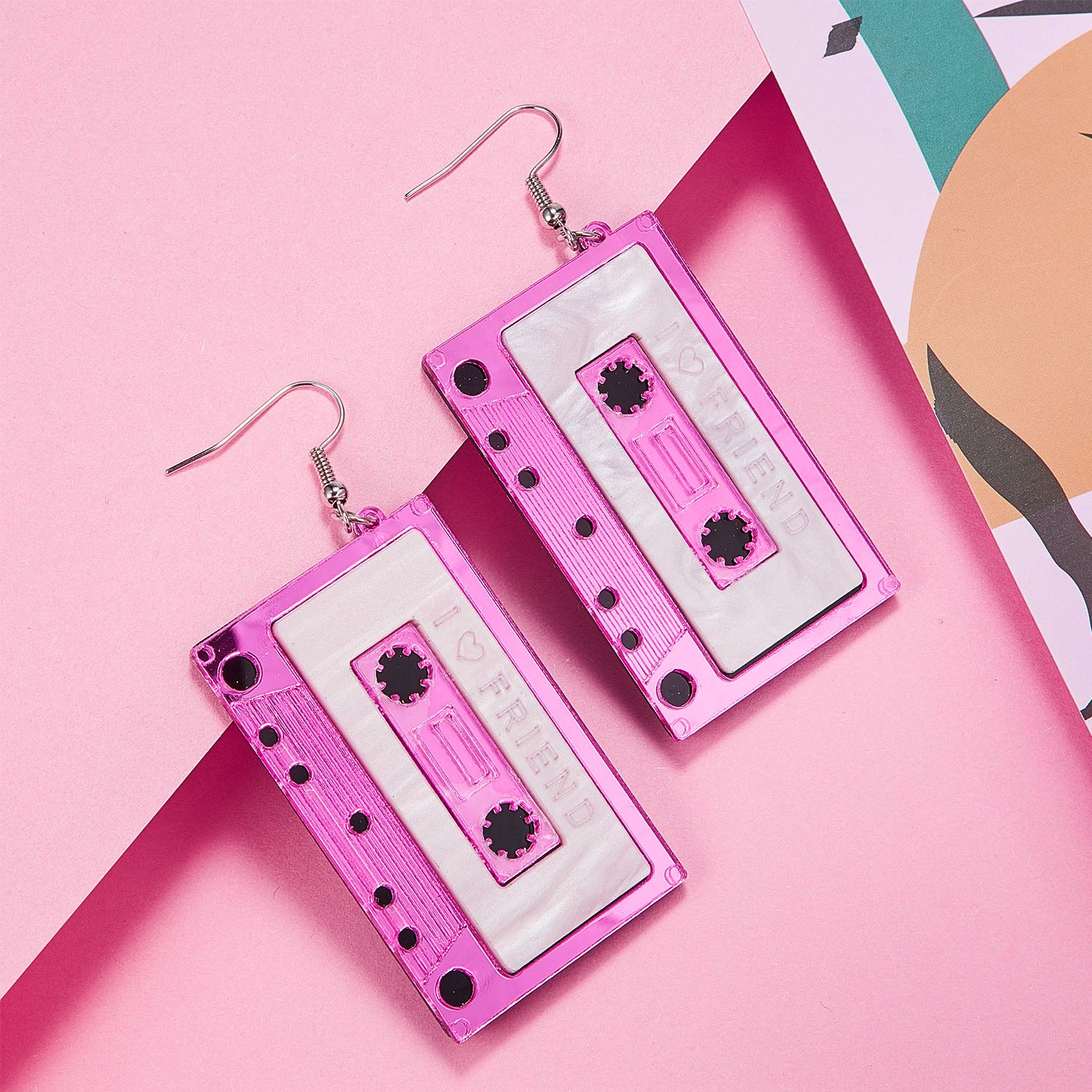 3 Pairs 80s Cassette Tape Earrings Retro Tape Dangle Earrings Funny Drop Earrings for Women Accessories