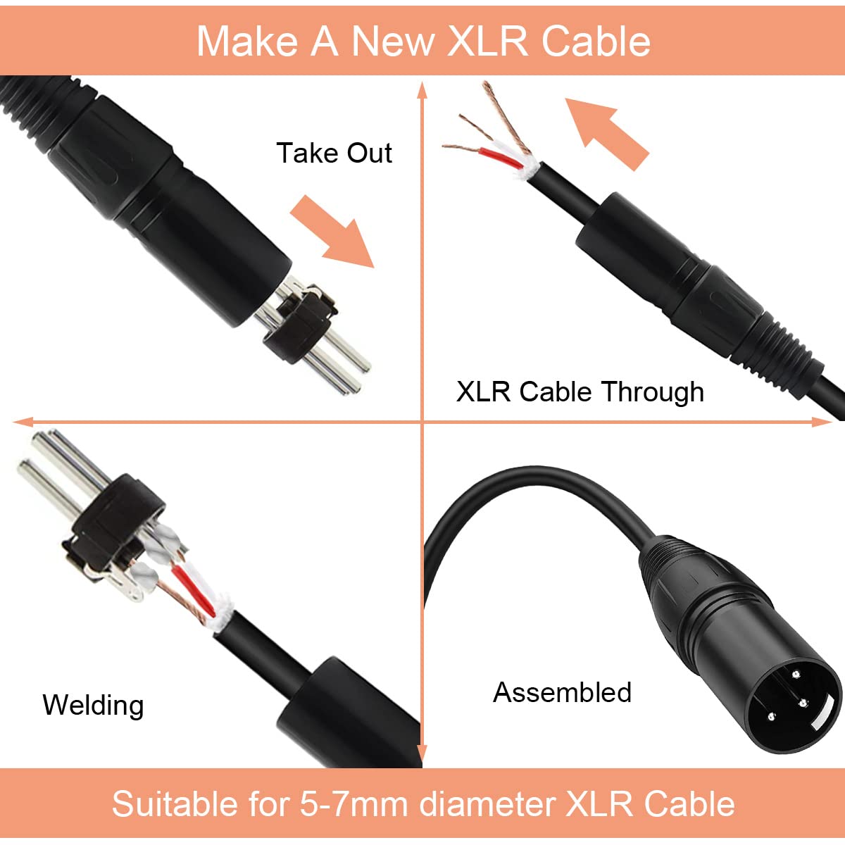 DKARDU 10PCS 3 Pin XLR Solder Connector, 5 Male and 5 Female XLR Mic Snake Plug, Microphone Audio Socket for High Conductivity and Ultra-Low Noise