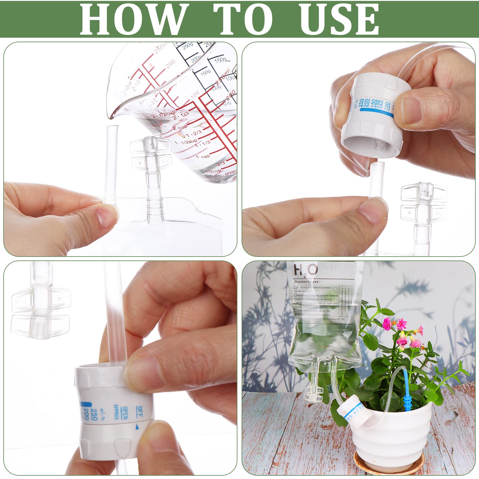 3 Pcs Drip Bag Automatic Watering Dripper Bag, 5-250ml/hrs Adjustable Control Valve Switch Plant Watering Bag Drip Irrigation Kit for Indoor Outdoor Plant Watering
