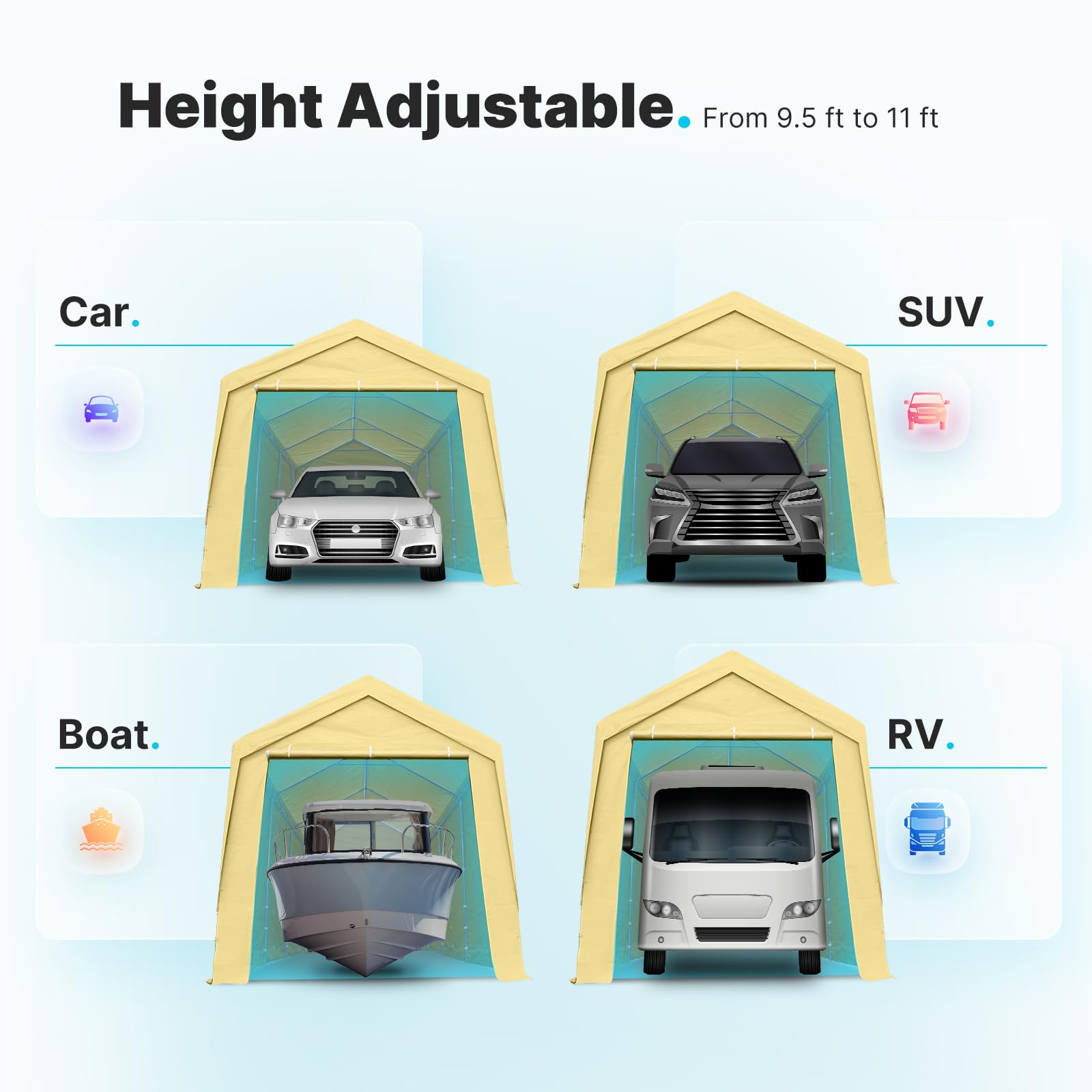 ADVANCE OUTDOOR 10x20 ft Heavy Duty Carport with Removable Sidewalls and Doors, Adjustable Height Car Canopy Garage Party Tent Boat Shelter with Reinforced Poles, Beige