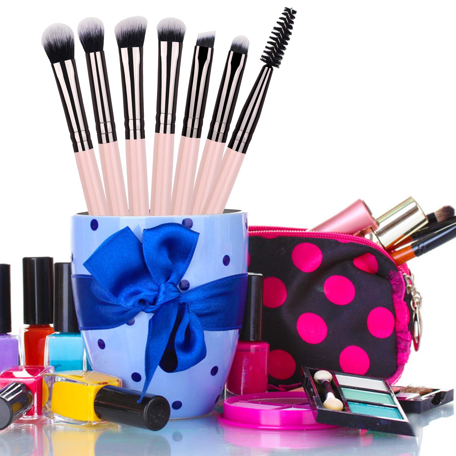 7pcs Eye Makeup Brushes Essential Pink Eyeshadow Makeup Brush Set for Eyes Blending Crease Shader Detailer Definer Eyelash Brush Make Up Brush Kit