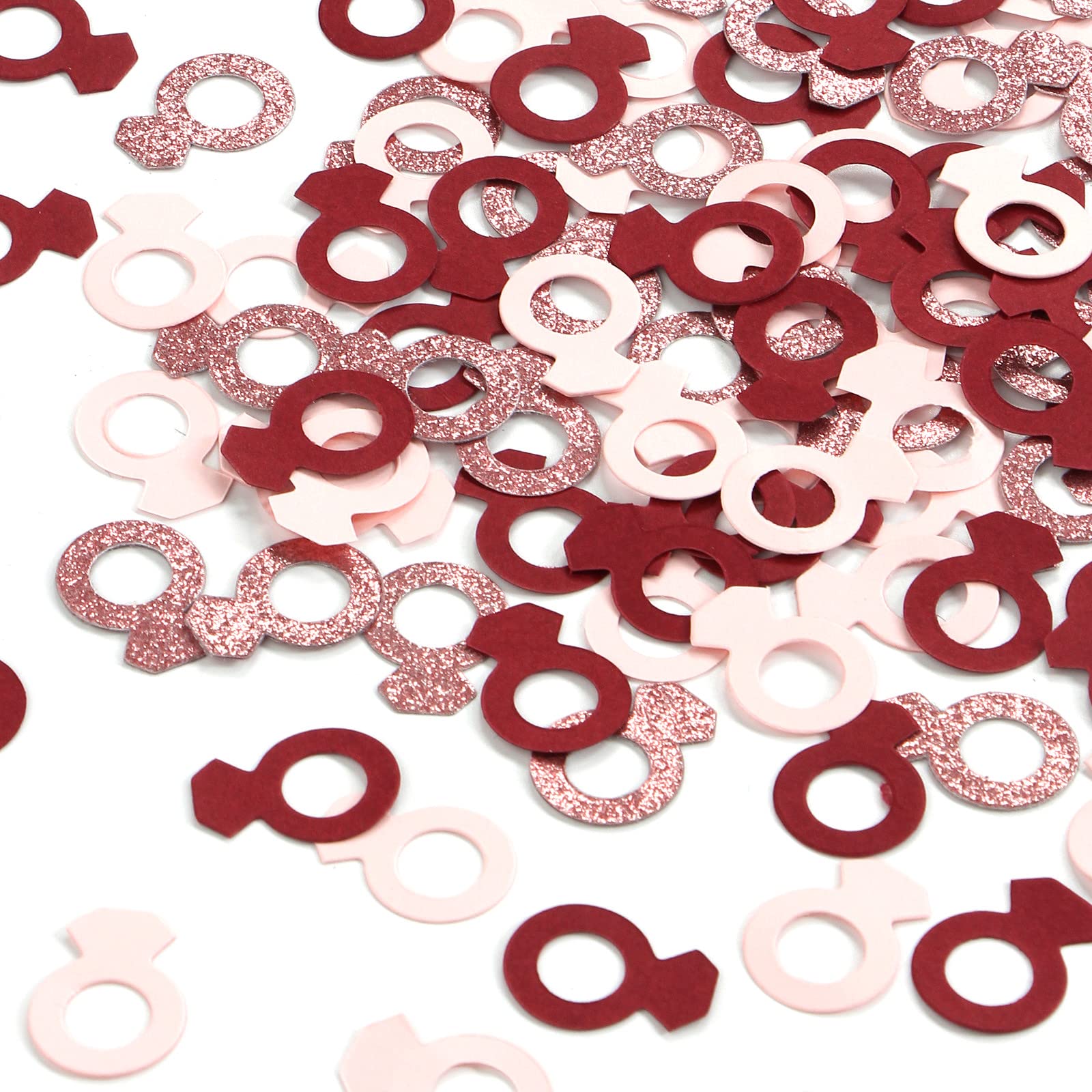 Engagement Bridal-Shower Decorations Ring Confetti -300pcs Rose Gold Pink Wine Red Confetti Glitter Sprinkles Paper Wedding Bachelorette Decorations Proposal Valentines Day Party Table Decor Panduola