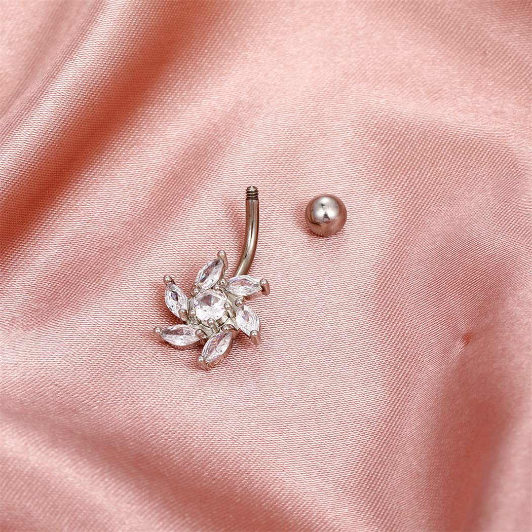 2Pcs Detoxifying Slimming Acupointtherapy Bellyring, Flower Butterfly Belly Button Rings, Lymphdrainage Bellybutton Rings, Non Piercing Acupressure Slimming Belly Button Rings (Flower)
