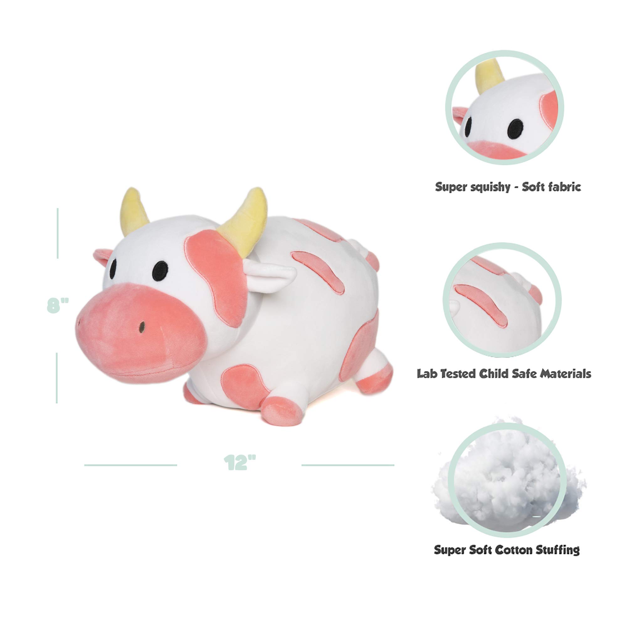 Avocatt Pink Cow Plush Toy - 10 Inches Plushie Stuffed Animal - Hug and Cuddle with Squishy Soft Fabric and Stuffing - Cute Cow Gift for Boys and Girls