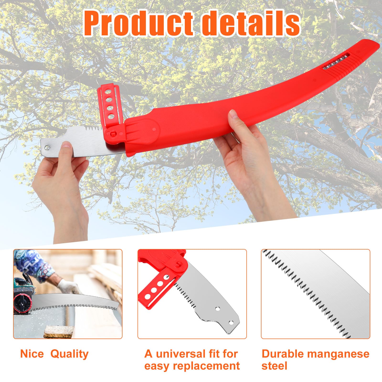 Umigy 2 Pcs Replacement Saw Blades with Blade Protective Sleeve Universal Type Saw Blade for Tree Pruner (Silver, Orange, 16.5 Inch)