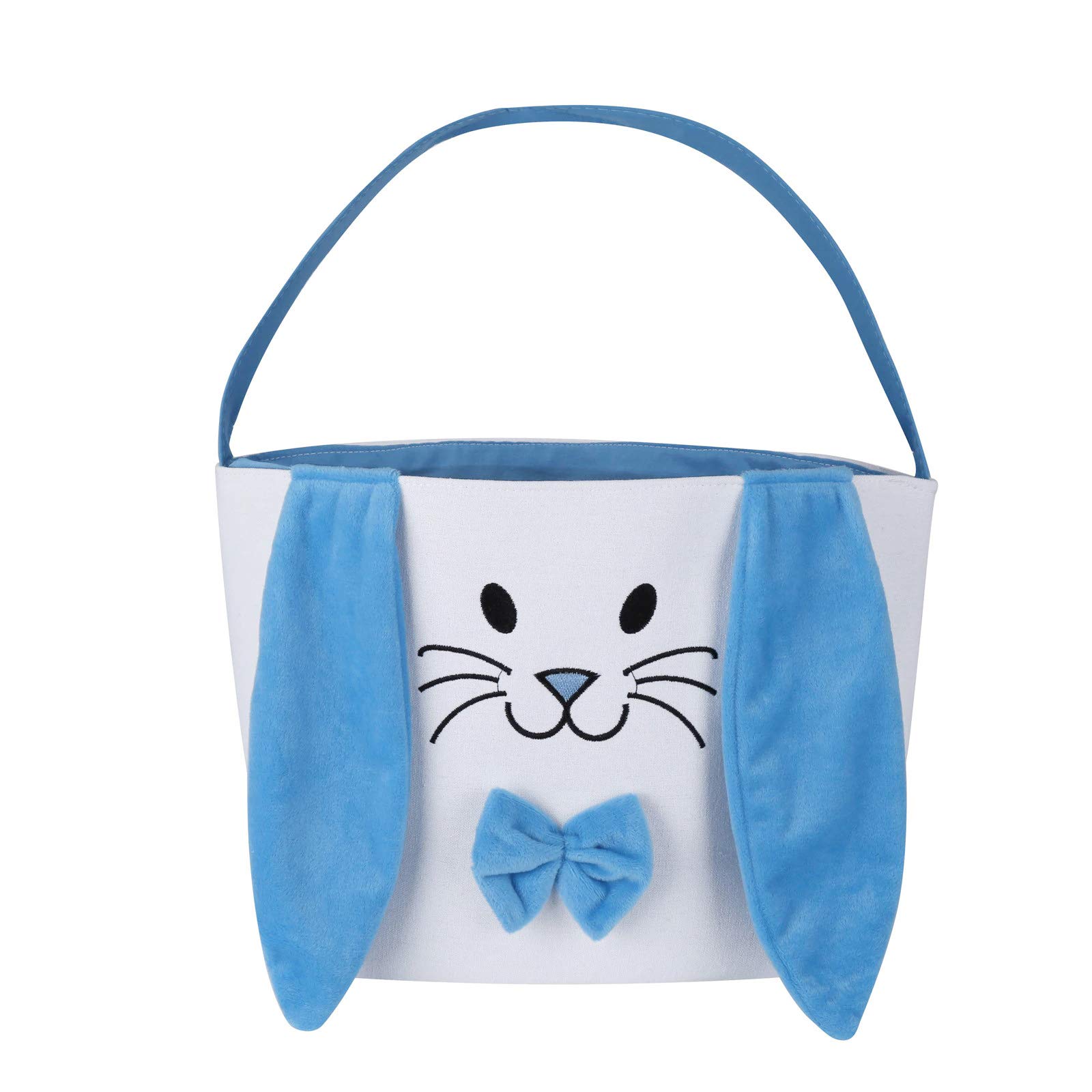 Wproo Easter Bunny Basket Egg Bags for Kids Rabbit Ear Easter Gift Bags Personalized Candy Egg Basket Rabbit with Fluffy Ears for Easter Party Favors (Blue)