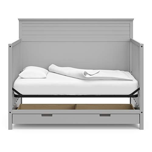 STORKCRAFT Homestead 5-in-1 Convertible Crib with Drawer (Pebble Gray) β GREENGUARD Gold Certified, Crib with Drawer Combo, Includes Nursery Storage Drawer, Converts to Toddler Bed and Full-Size Bed