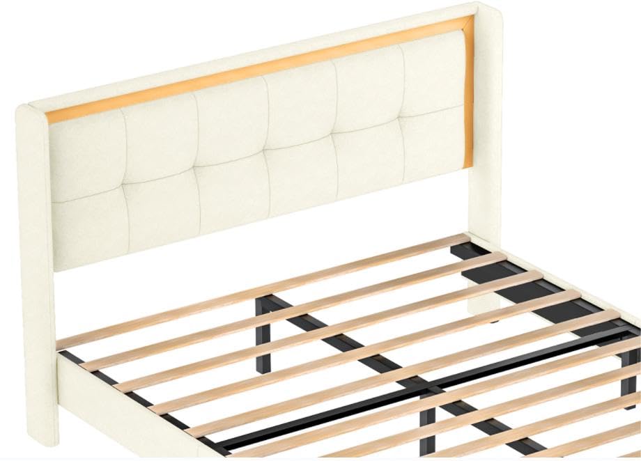 Anwick Queen Bed Frame with Headboard,Modern Upholstered Platform Bed Frame Queen Size with Storage Underneath and Wooden Slat for Living Room,Bedroom Heavy Duty (Queen, Beige)