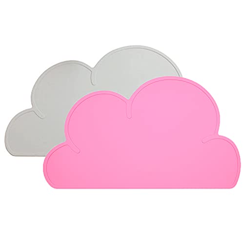 Silikong Non-Slip Silicone Placemats for Kids - BPA Free, Dishwasher Safe, Easy to Clean. 2 Pack (Pink/Gray)