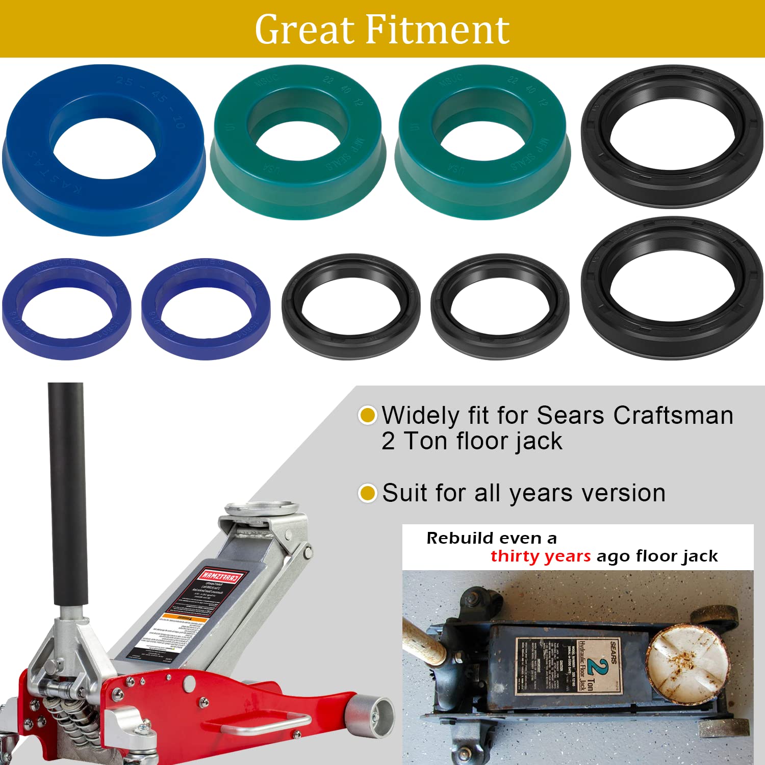 328.12031 Full Set 59 Pcs Seal Replacement Kit for Sears(Craftsman) 2-Ton Floor Jack Hydraulic Repair