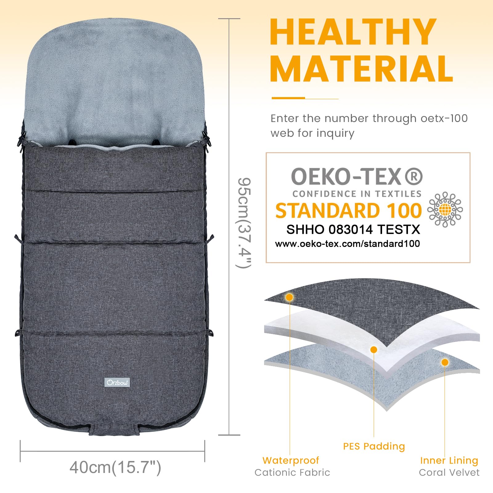 Orzbow Warm Bunting Bag Universal,Christmas Gifts Stroller Sleeping Bag Cold Weather,Waterproof Toddler Footmuff (Dark Grey)