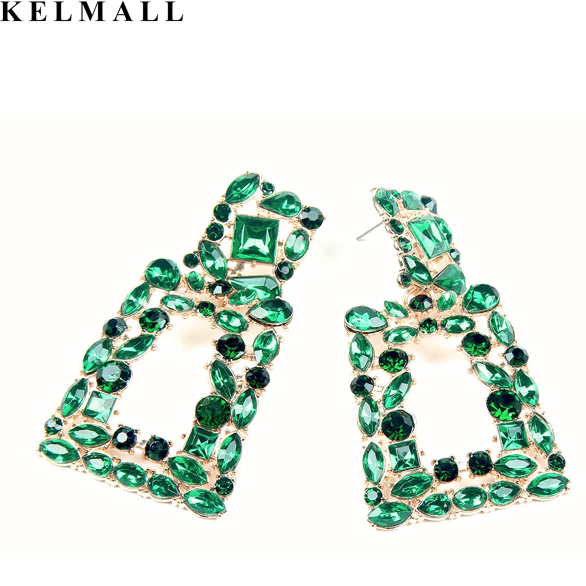 3 Pairs Rhinestone Rectangle Earrings, Crystal Geometric Statement Earrings for Women KELMALL COLLECTION