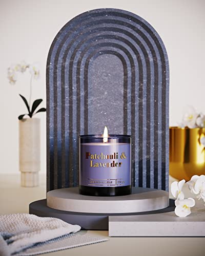 RAKLE Candles for Home Scented – Patchouli Lavender Scented Candle 7.4 oz – Premium Soy Wax Blend Candle Jar with Lid for Home, Meditation, Aromatherapy – Delightful Long Lasting Scents
