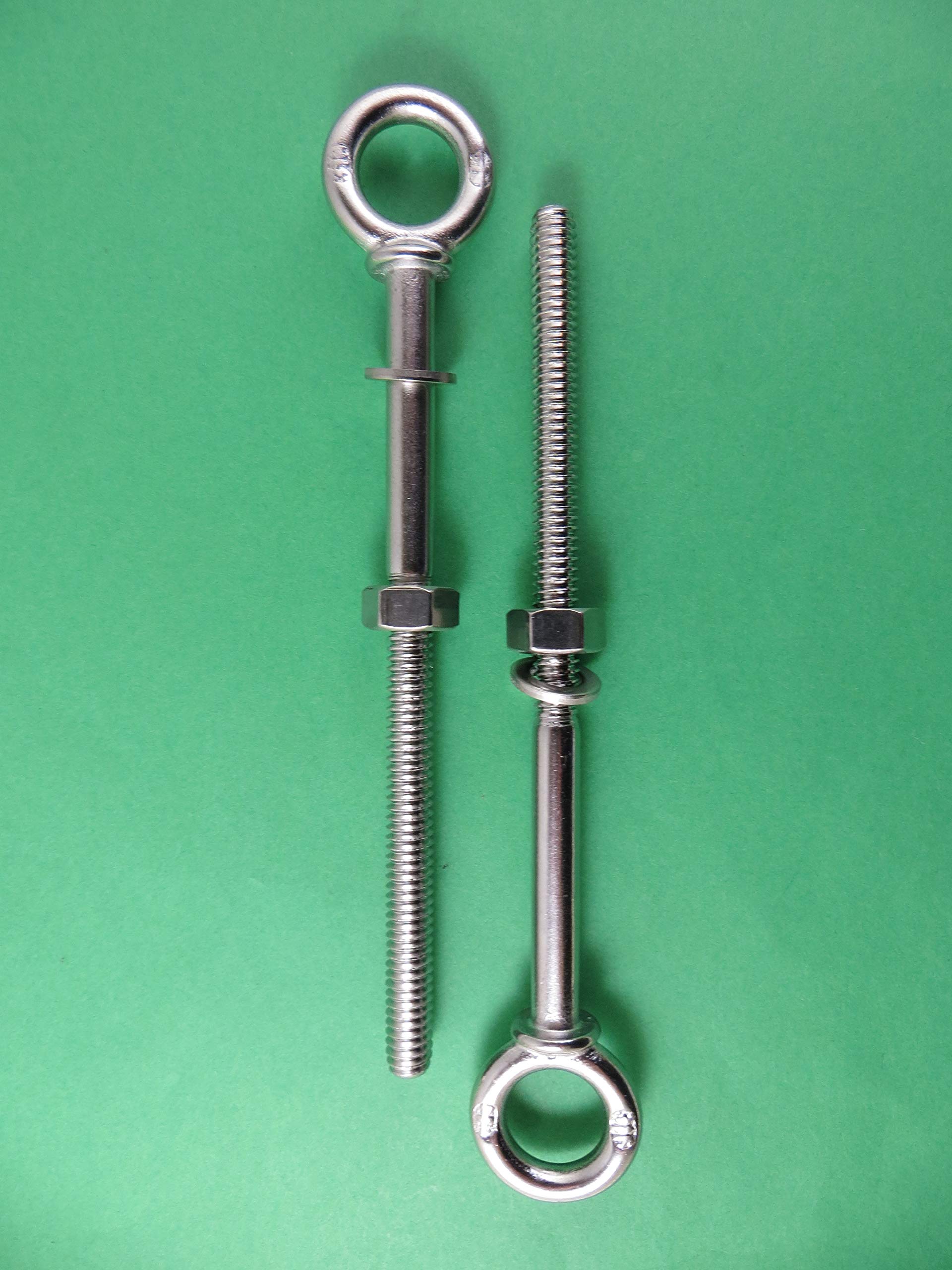 US STAINLESS 2 Pieces Stainless Steel 316 Eye Bolt 1/4" x 4" UNC Short Thread Marine Grade Pitch of 20
