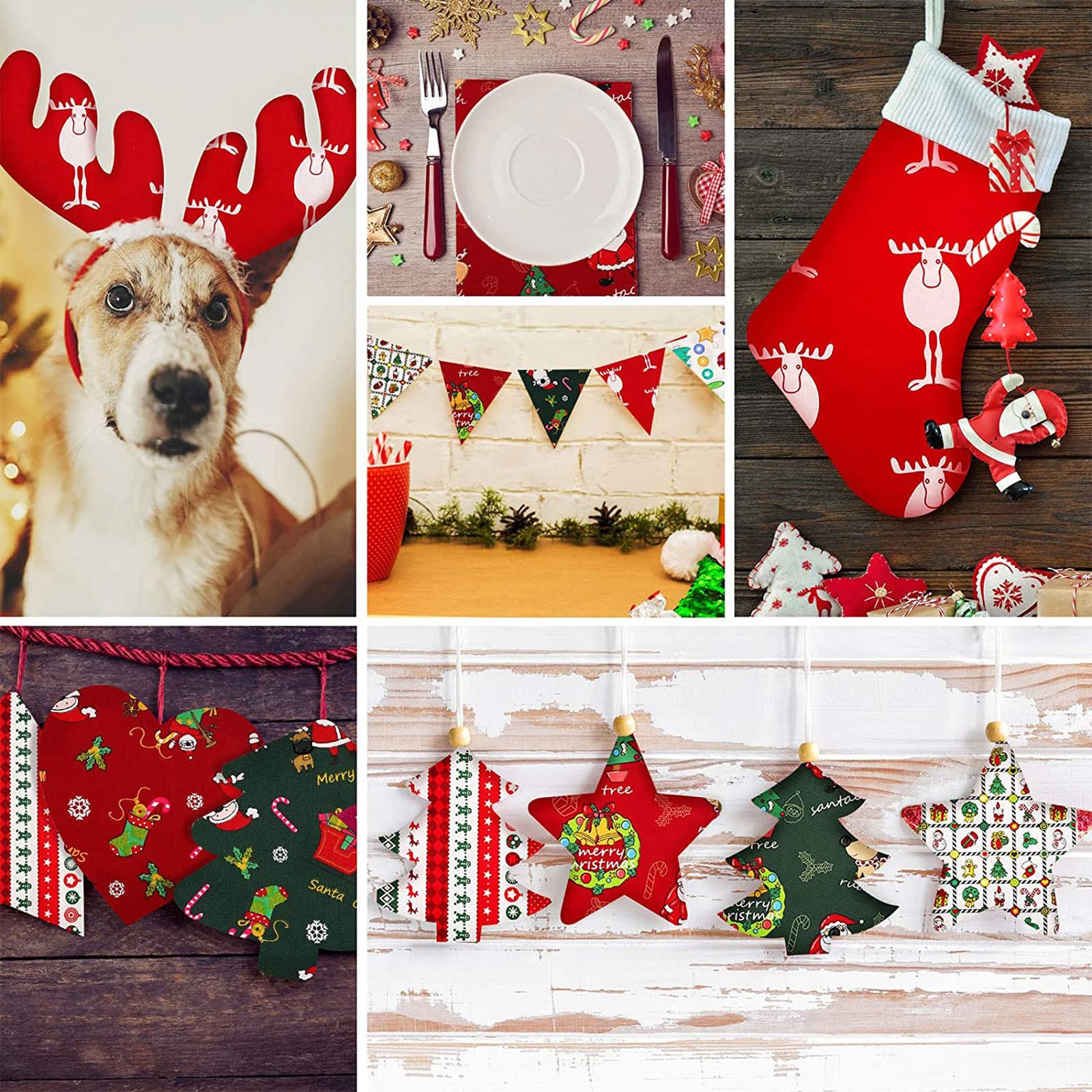 48 Pieces Christmas Fabric Bundles 5.9 x 5.9 Inch Assorted Quarter Bundles Square Christmas Tree Quilting Patchwork Precut Santa Claus Printed Fabric Scraps for Christmas Sewing DIY Crafts