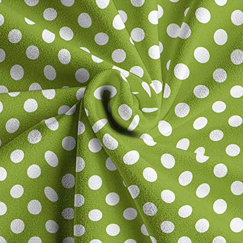 Ambesonne Geometric Faux Suede Fabric by The Yard, Retro Style Simple Image of Polka Dots Circle Shapes in Repetitive Pattern, for Indoor Outdoor DIY Projects Upholstery, 5 Yards, Lime Green White