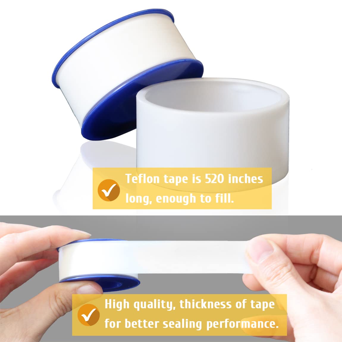VOTMELL 4 Rolls 3/4 Inch(W) X 520 Inches(L) Teflon Tape,for Plumbers Tape,Plumbing Tape,PTFE Tape,Thread Tape,Plumber Tape for Shower Head,Pipe Sealing,Thread Seal,White