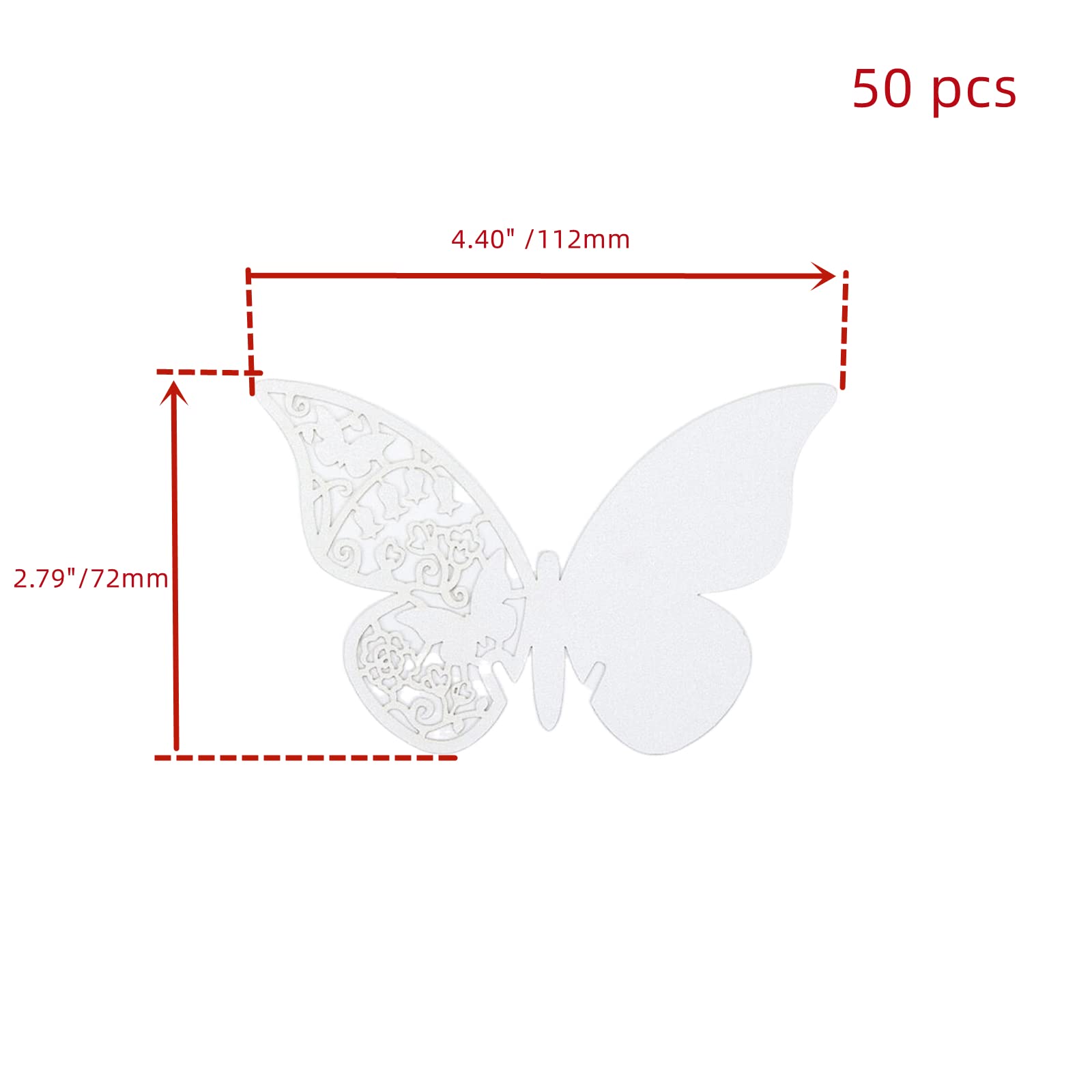 WDONAY 3D Butterfly Wine Glass Cup Cards Wedding Place Card Pearlized Paper Table Number Cards Decoration for Cakes Party Home Celebration 50 Pcs(White)