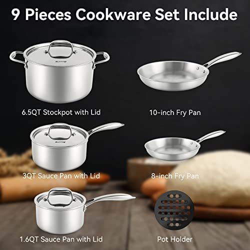 Duxtop Whole-Clad Tri-Ply Stainless Steel Induction Cookware Set, 9PC Kitchen Pots and Pans Set