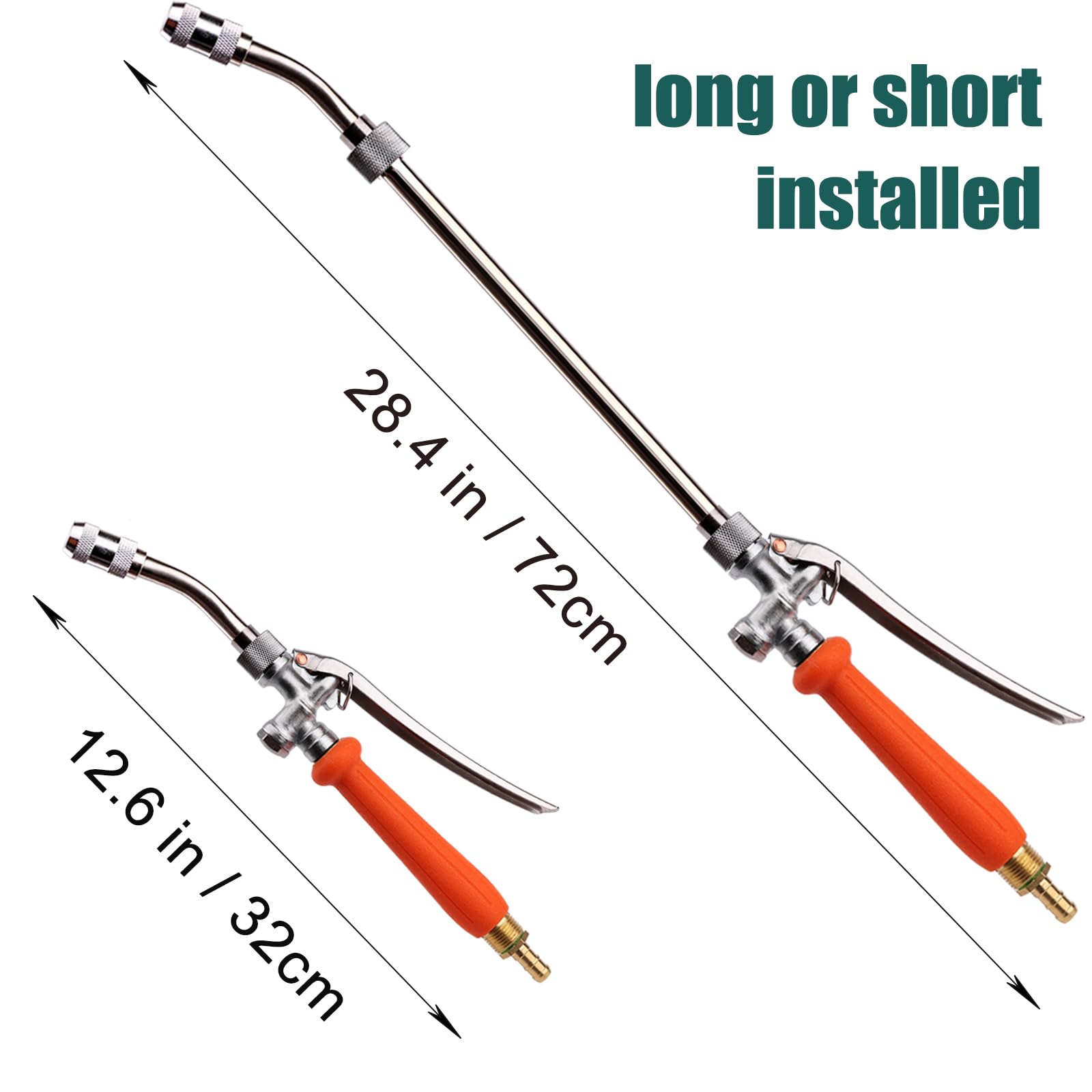 All Metal 29 Inches Sprayer Wand,Suitable for 1/2" & 3/8" Hose Quick Connectors, 1/4" & 3/8" Brass Barb Sprayer Wand Replacement Built-in Shut Valve Stainless Steel Spray Wand, w/Hose Connector
