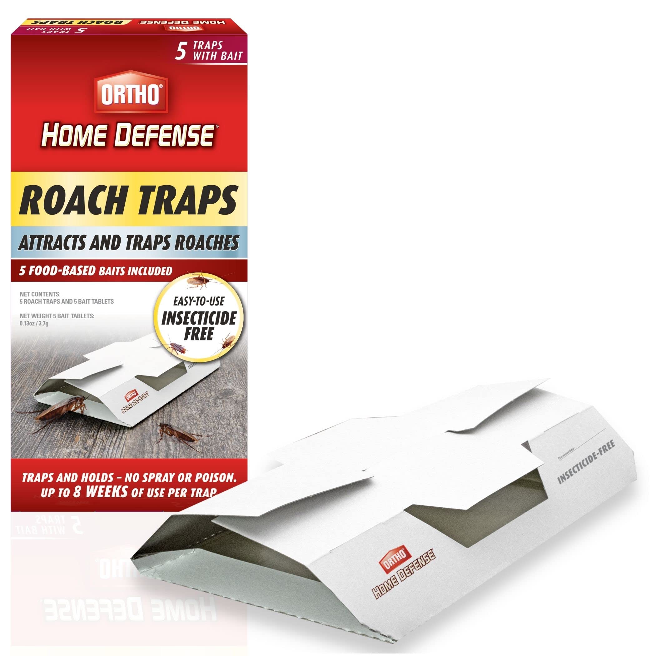 Ortho Home Defense Roach Trap with Bait Tablets, Cockroach Killer, Baited Glue Traps, Roach Traps, High Catch Rate, Roach Killer Indoor Infestation for Homes & More, 15 Traps (3 Pack)โฆ
