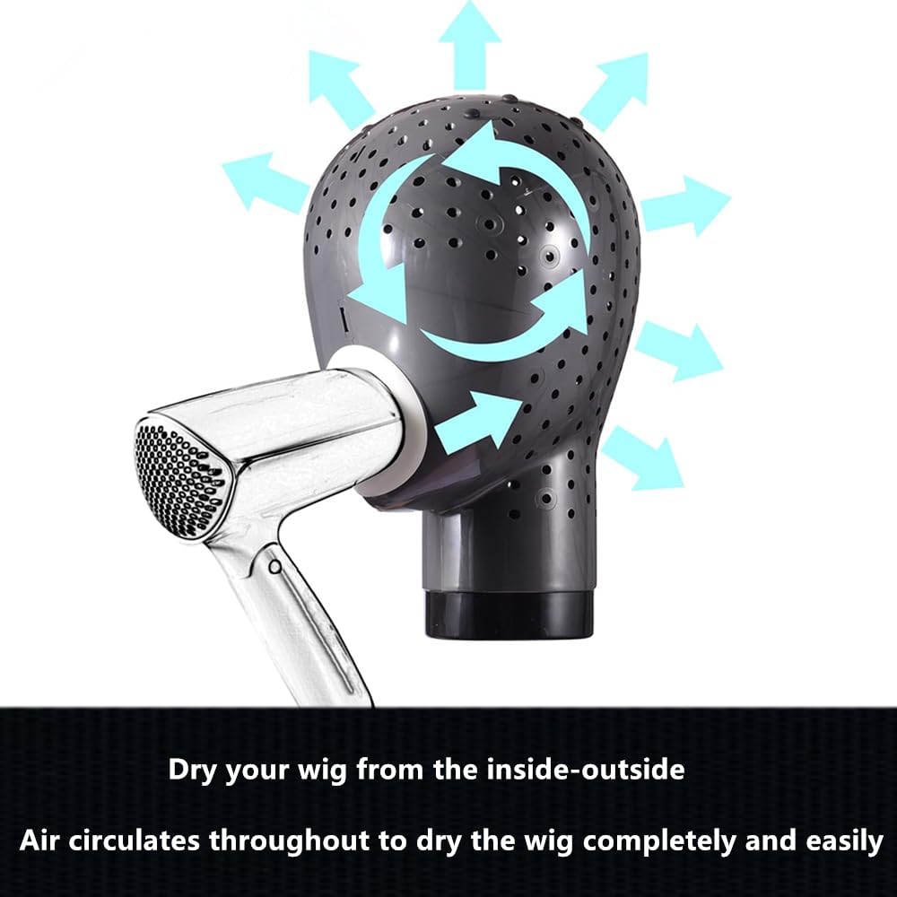 HOMEGOAL Hair Dryer Fresh Wig Head Dryer Wig Stand Wig Holder Mannequin Head, Drying Wig From Inside to Outside, Quickly, Easily, For Lace Wig Scalp Cap Net (Dark Grey)