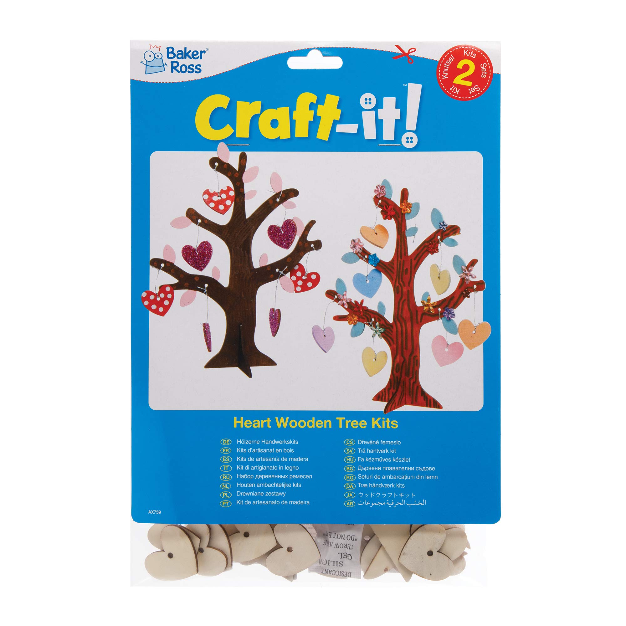 Baker Ross AX759 Heart Tree - Pack of 2, Woodcrafts for Kids to Make, Paint, Decorate and Display for Valentine's Day