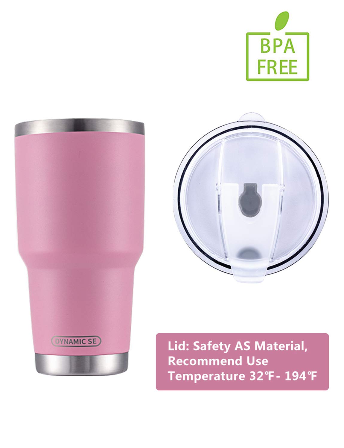 DYNAMIC SE 30oz Tumbler Double Wall Stainless Steel Vacuum Insulated Travel Mug with Splash-Proof Lid Metal Straw and Brush (Pink)