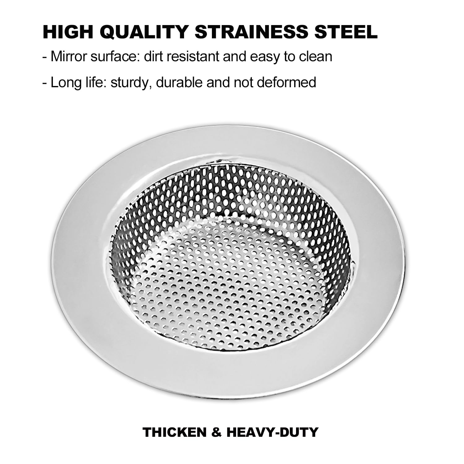 Huntonry 2PCS Kitchen Sink Drain Strainer/Catcher/Basket/Cover/Filter/Trap/Screen, Large Wide Rim 4.5" Diameter, Stainless Steel, Dishwasher Safe