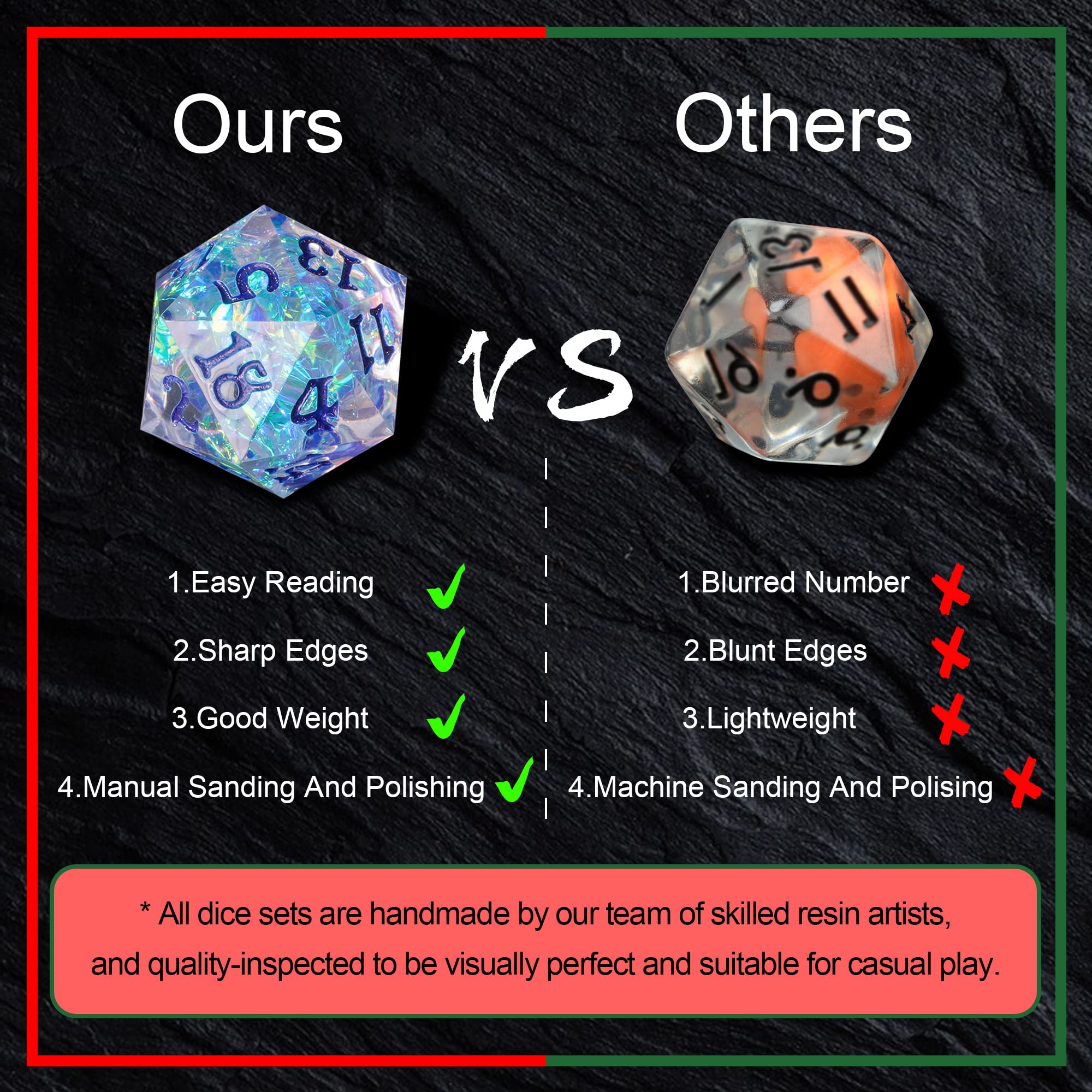 DND Dice Set Sharp Edge Galaxy Dice Handmade Resin Polyhedral Dice for Dungeon and Dragons RPG D20 Tabletop Roleplaying Party Games (Black & Green)