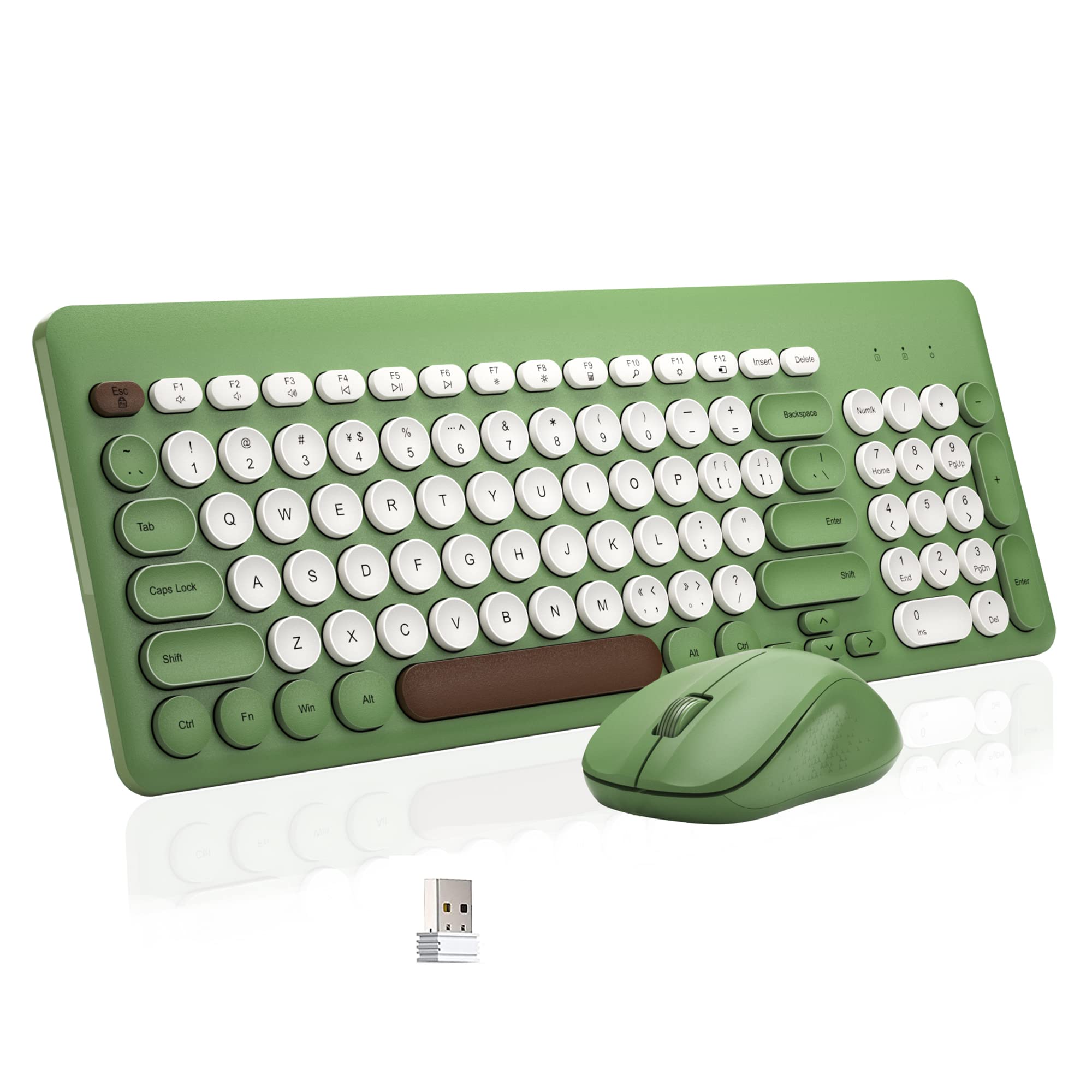 Wireless Keyboard and Mouse Combo, Superbcco 2.4GHz USB Cordless Computer Keyboard with Numeric Keypad, Quiet Click, Round Keys, Slim for Desktop/PC/Laptop/Surface/Windows OS (Chocolate Green)