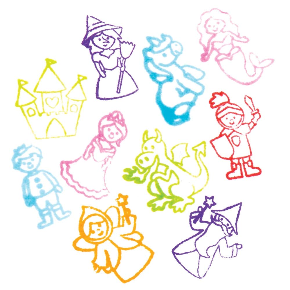Baker Ross Fairy Tale Self Inking Foam Stampers (Pack of 10) AW695, Stamper Set for Kids to Use During Arts and Crafts Activities