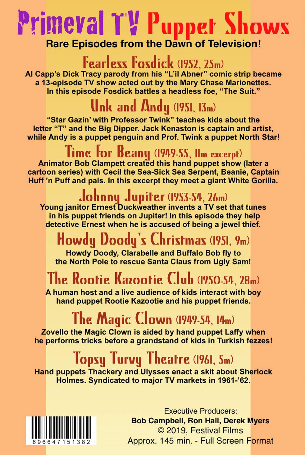 Primeval TV Puppet Shows DVD from 1950s: Fearless Fosdick, UNK and Andy, Topsy Turvy Theatre & More!