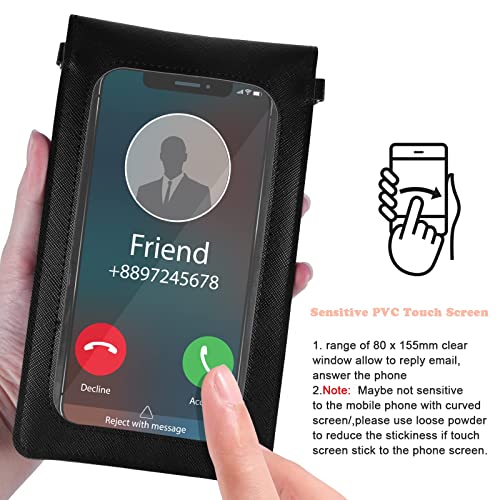 Ansxiy Black Leather Phone Purse with Clear Window, 6.7" Touchscreen Compatibility, Magnetic Closure & Waterproof - Crossbody Wallet Case with Shoulder Strap