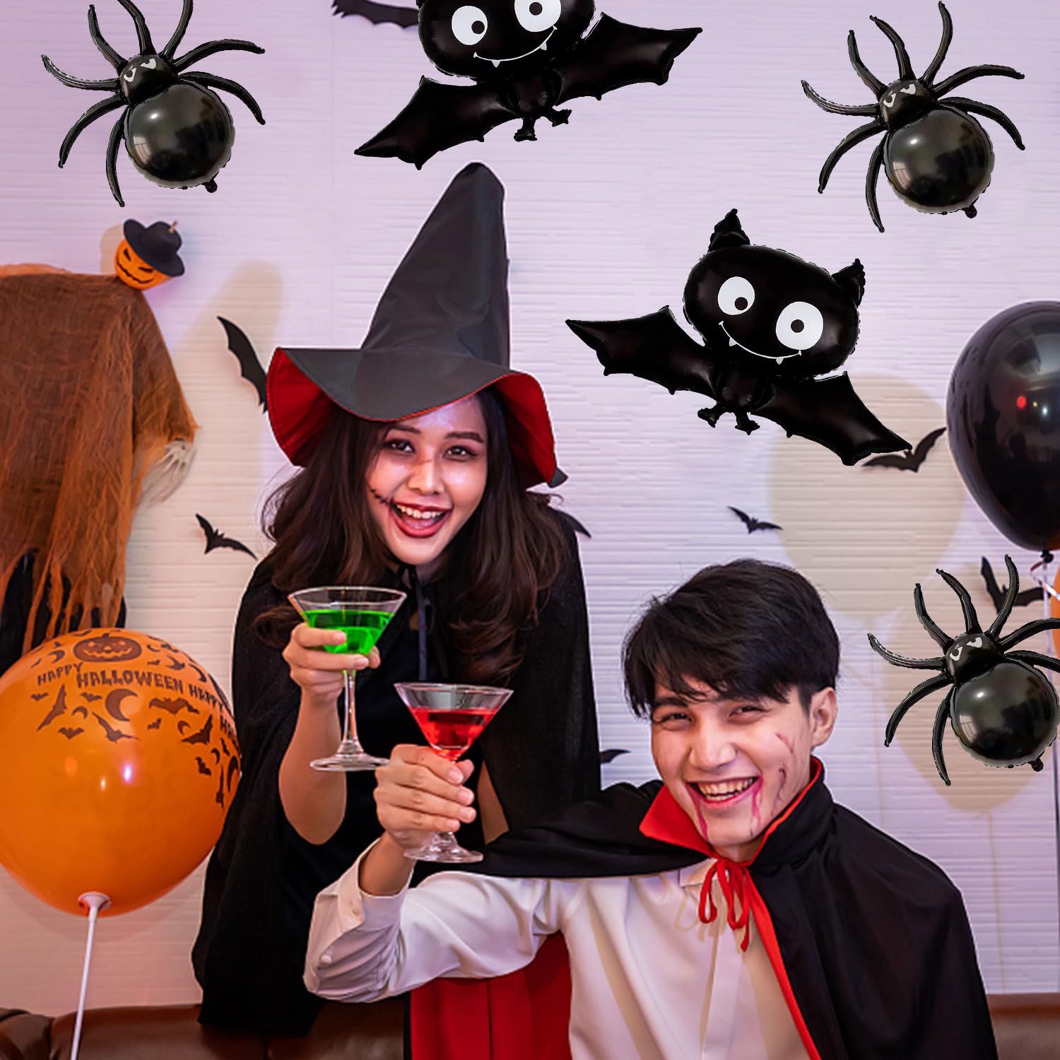 4 PCS Halloween Foil Balloons Large Black Spider Bat Balloons Cute Aluminum Foil Balloons for Halloween Props Party Decorations
