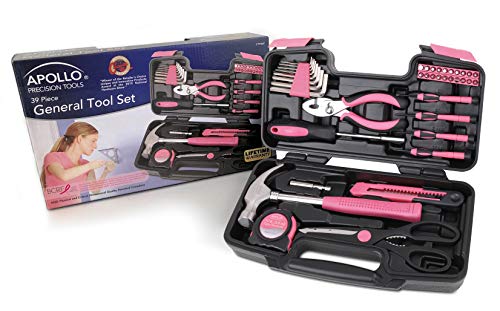Apollo Tools Original 39 Piece General Household Tool Set in Toolbox Storage Case & Whitmor Hanging Shoe Shelves - 8 Section - Closet Organizer - Grey
