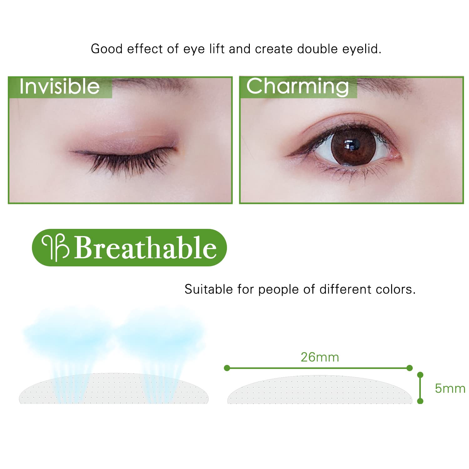 480Pcs Self-Adhesive Single-Sided Eyelid Tapes Double Eyelid Stickers Big Eye Tools, Eyelid Lift Strips for Hooded Droopy Uneven Mono-eyelids, Skin Color