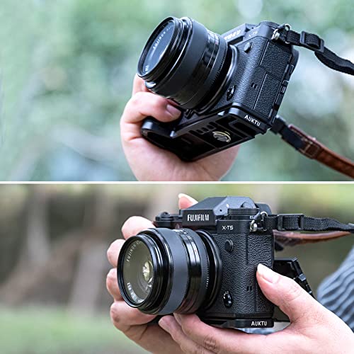 AUKTU X-T5 L-Shape Handgrip Grip for FUJIFILM XT5 Camera, Silicone Side Handle, Built-in Arca Swiss Plate, Extra 1/4"-20 Thread Hole(Black)